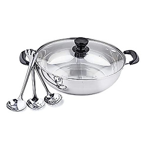 TAYAMA Stainless Steel Hot Pot With Divider, Silver, 11 inch