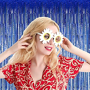 BTSD-home Blue Foil Fringe Curtain, Metallic Photo Booth Backdrop Tinsel Door Curtains for Wedding Birthday Bridal Shower Baby Shower Bachelorette Christmas Party Decorations(2 Pack, 6ft x 8ft)