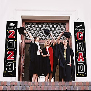 2023 Graduation Banner Decorations - Porch Sign Set Red White Black Welcome Door Décor Party Favors Supplies For Indoor Outdoor