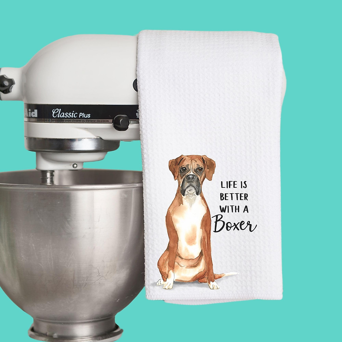 Watercolor Life is Better with a Boxer Microfiber Kitchen Tea Bar Towel Gift for Animal Dog Lover