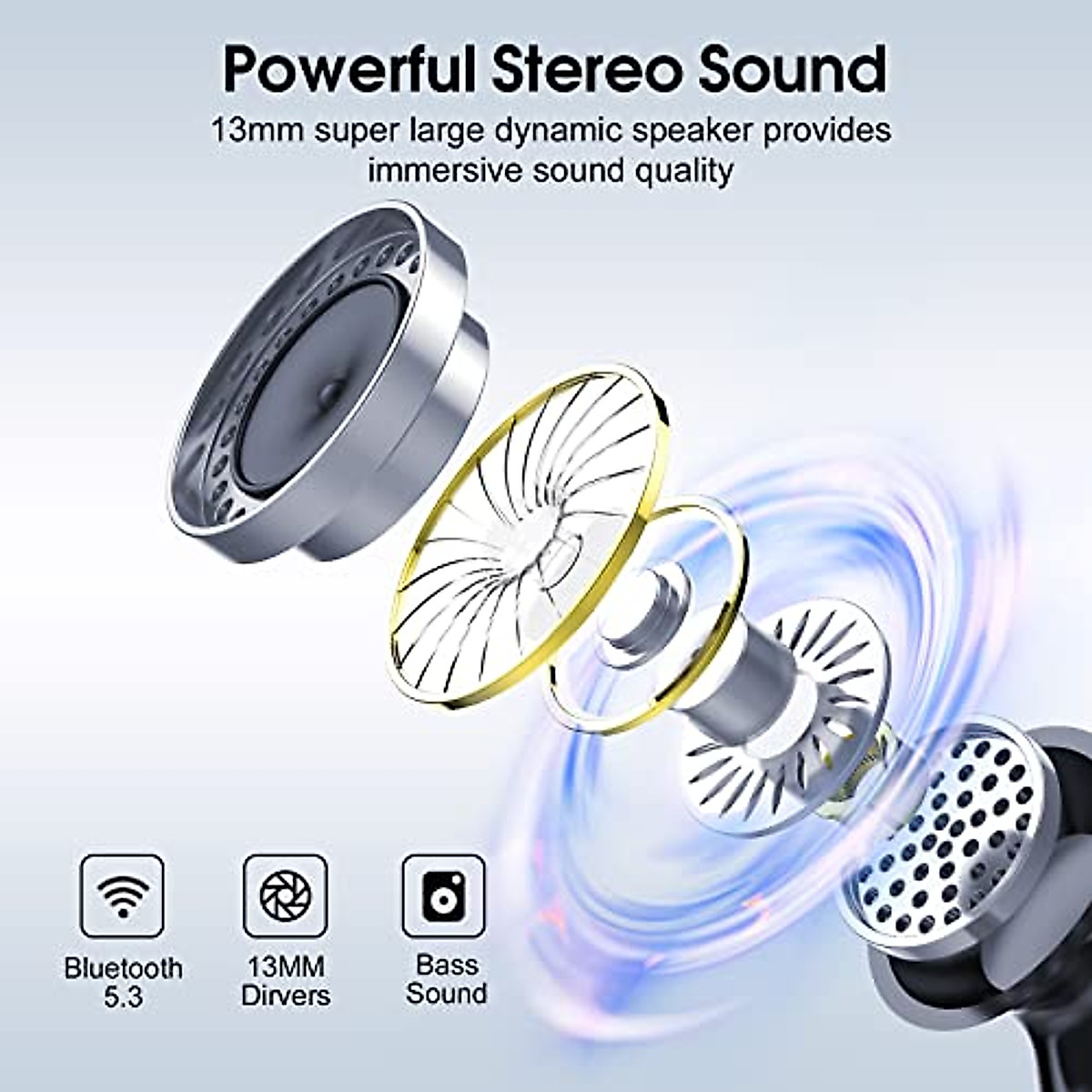 Wireless Earbuds, 2023 Bluetooth 5.3 Headphones HiFi Stereo, 40H Playtime in-Ear Earbud, Bluetooth Earbuds with LED Power Display, IP7 Waterproof Wireless Earphones Sport Headset for Android iOS