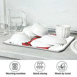 Red Skull Scarf Bulldog Black White Dish Mat Memory Foam Dish Drying Mat 16 X 18 Kitchen Mat Counter Dish Drainers Mat Dryer Kitchen Mat