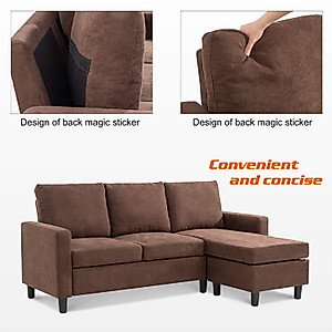 Walsunny Convertible Sectional Sofa for Small Space L-Shaped Couch with Modern Linen Fabric (Brown)