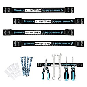 DURATECH 4 Pack 12" Magnetic Tool Holder Strip, Heavy Duty Magnetic Tool Bar, Magnetic Space Saving Tool Organizer with Mounting Screws for Garage, Workshop, Kitchen