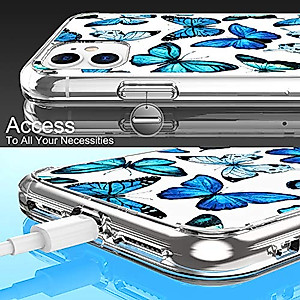 LUHOURI LUHOURI iPhone 11 Case with Screen Protector, Clear Fashion Designs Protective Phone Cover for Women Girls, Slim Fit Durable Acrylic Phone Case for iPhone 11 6.1" Blue Butterflies Flower