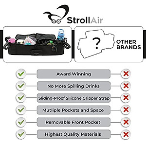 StrollAir - Universal Best Double Parent Stroller Organizer Caddy Insulated Cup Holder Console side-by-side TWIN WAY Mountain Buggy Bumbleride Indie Twin Bob Duallie Baby Jogger City Mini GT – Black