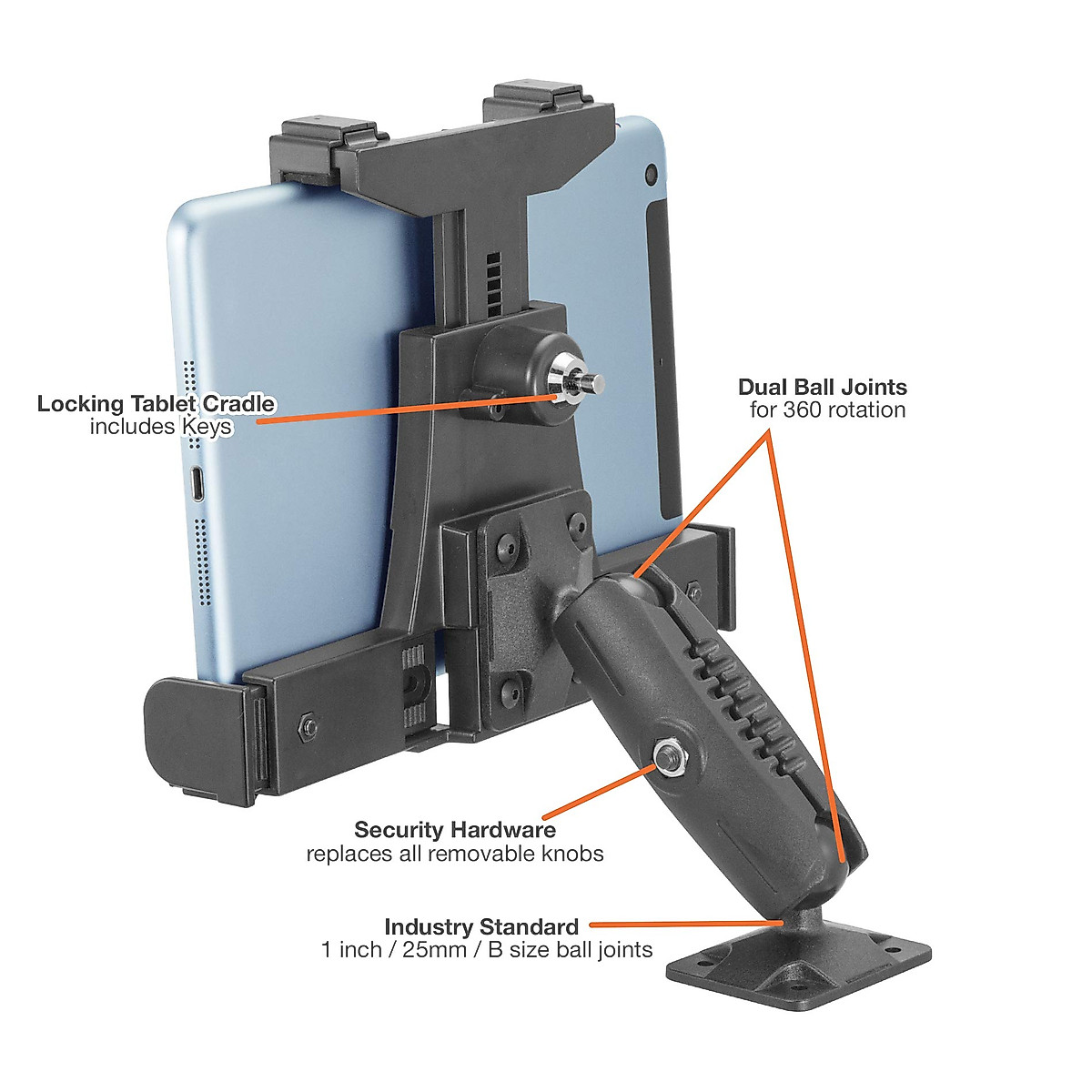 iBOLT TabDock Dock'n Lock Bizmount- Heavy Duty Industrial Composite Locking Drill Base Mount for All 7" - 10" Tablets- for Trucks/Vehicles/Wall Mount: Great for ELD, Fleets, and Restaurants
