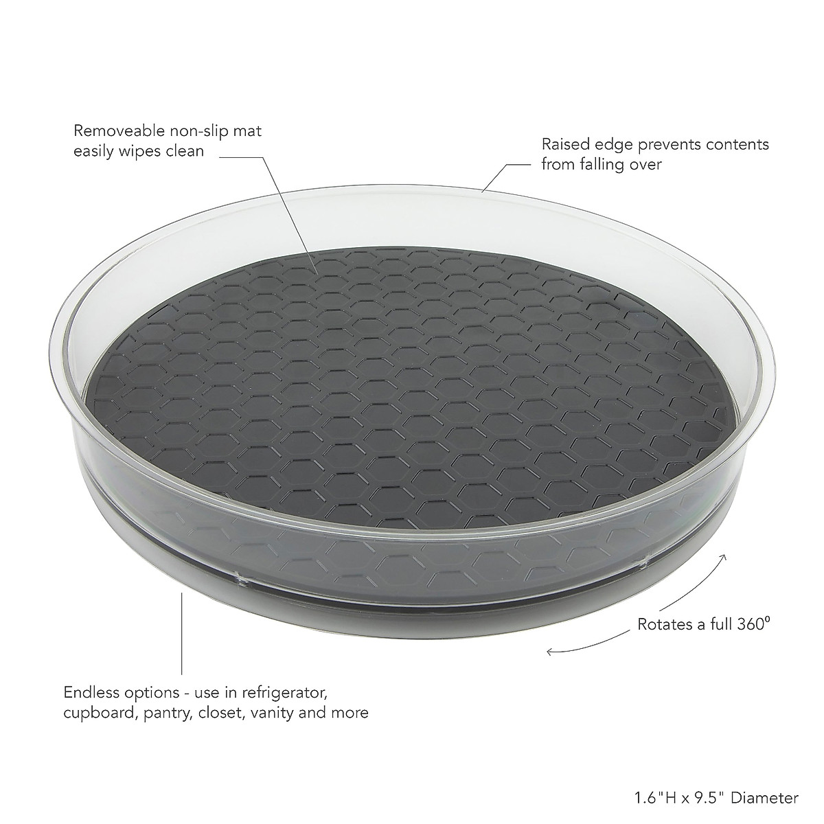 Spectrum Hexa Medium Lazy Susan - Set of 2 - Revolving Storage Tray for Refrigerator, Pantry, Cabinet, Table, & Shelf Organization/Perfect for Spices, Condiments, Produce, & More