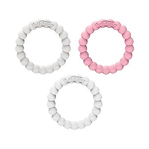Dr. Brown's Flexees Beaded Teether Rings, 100% Silicone, Soft & Easy to Hold, Encourages Self-Soothe, 3 Pack, Pink, White, Gray, BPA Free, 3m+