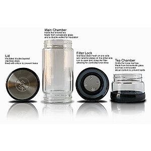 Dual Chamber and Double Wall Insulated Borosilicate Glass Tumbler for Tea, Purple