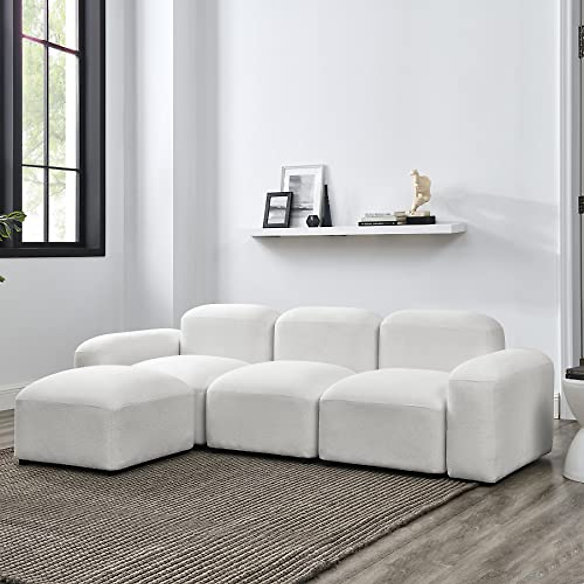 Melpomene Convertible Modular Sectional Sofa,Modern Minimalist 94.5" DIY L Shaped Reversible Loop Yarn Sofa Couch for Living Room,Apartment,Office(Ivory)