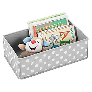 mDesign Soft Fabric Dresser Drawer and Closet Storage Organizer for Child/Kids Room or Nursery - Roomy Open Rectangular Compartment Organizer - Fun Polka Dot Print - Gray/White