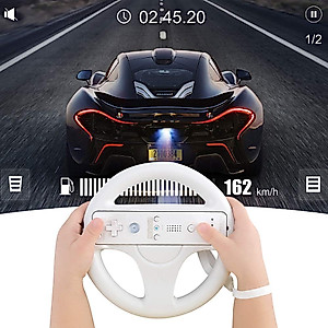 Steering Wheel for Wii Controller, 2 pcs White Racing Wheel Compatible with Mario Kart, GEEKLIN Game Controller wheel for Nintendo Wii Remote Game-White