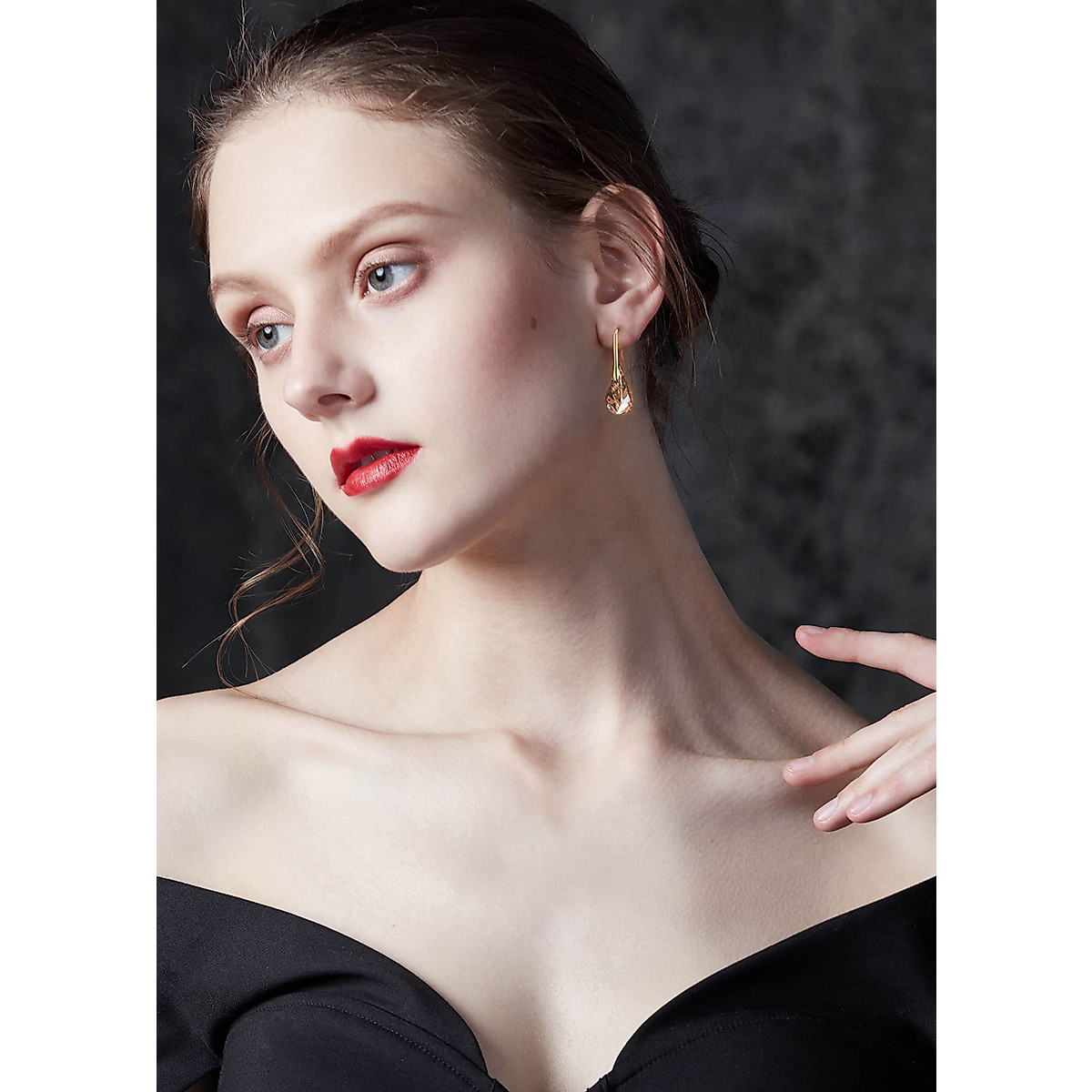 Meow Star Crystal Teardrop Earrings S925 Sterling Silver Dangle Earrings Gold Plated Earrings for Women (Gold)