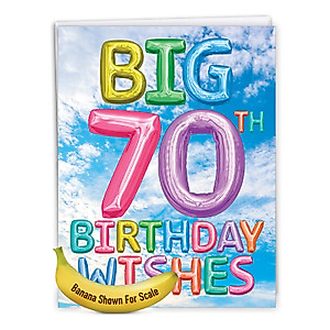 The Best Card Company - 70th Jumbo Birthday Greeting Card (8.5 x 11 Inch) - 70 Years Old Celebration, From All of Us (Not 3D or Layered) - Inflated Messages Milestones 70 J5651EMBG-US