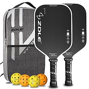Zdle Pickleball Paddles, 8 oz Frosted Surface Graphite Pickleball Rackets, 3K Carbon Fiber and 16mm Polypropylene Core, Pickle Ball Raquette Set of 2 with Longated Handle