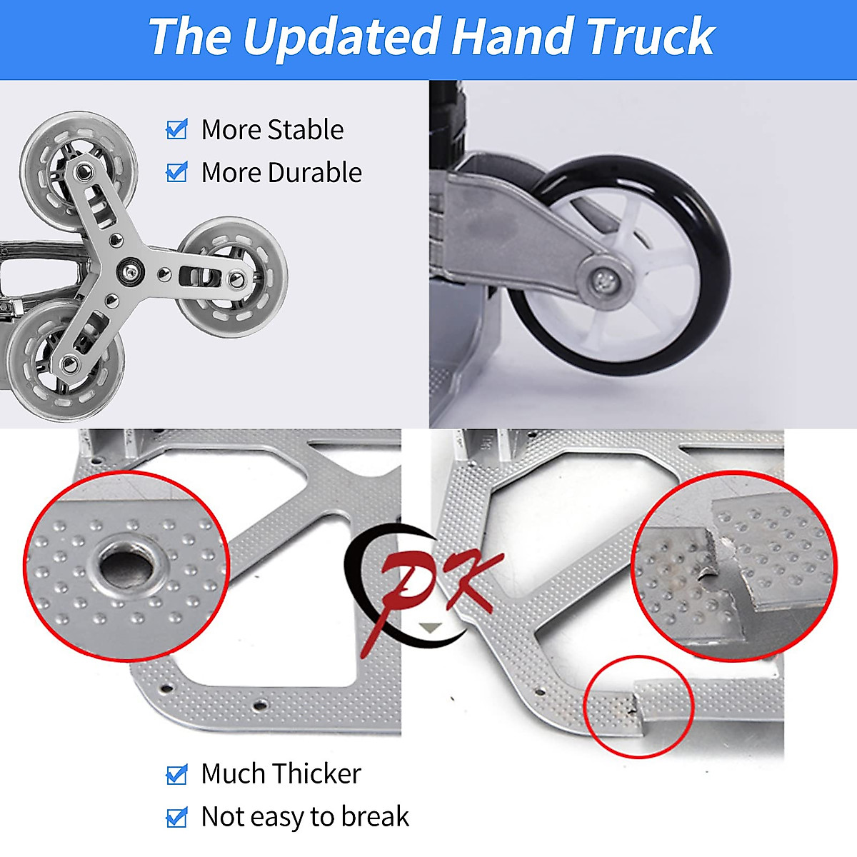 Folding Hand Truck Stair Climbing Cart Heavy-Duty Portable Luggage Trolly for Moving Aluminum Alloy Hand Carts with 6 Crystal Wheels & 4 Universal Wheels Delivery Cart for Shopping Groceries