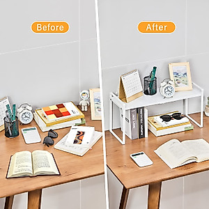 2 Tier Expandable Cabinet Shelf Organizer Over the Sink Storage Rack 2 Tier Adjustable Countertop for Kitchen Bathroom Pantry Spice Cupboard Dish Cup Bottle Pot Metal Plate Heavy Duty Nonslip(Black)