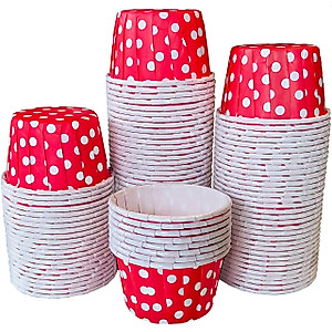 Red Bulk MINI Candy Nut Paper Cups- Christmas Valentine 4th of July Party Supply - Mini Baking Liners - Red Polka Dot - 100 Pack