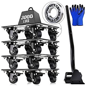 【Upgrade with Brake】 Furniture Dolly, Furniture Movers with 4 360° Rotatable Rubber Universal Wheels, Carbon Steel Panel Heavy Duty Moving Base Tools with Brake & Lifter, Maximum Load 3000LBS