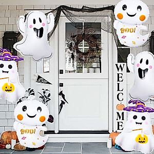 6Pcs Ghost Halloween Balloons Decorations， Giant Spooky Foil Mylar Balloons for Halloween Spooky Themed Birthday Baby Shower Wedding Party Decor Supplies