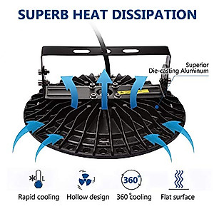 Viugreum 300W UFO LED High Bay Light, 30000LM 6500K Daylight White Ultra Thin LED Warehouse Lighting, IP65 Waterproof Commercial Bay Lighting for Garage Barn Workshop Gym