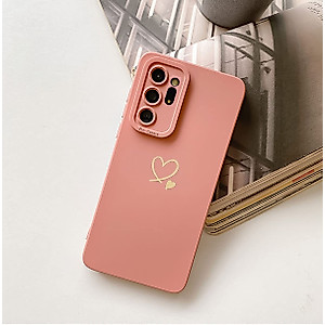 Sunswim Compatible with Galaxy Note 20 Ultra Case Cute Plated Love Heart Full Camera Lens Protection Shockproof Bumper TPU Protective Cover Phone Cases for Samsung Galaxy Note 20 Ultra 5G 6.9"-Pink