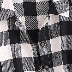 ZAFUL Women's Plaid Long Sleeve Shirt Button Down Wool Blend Thin Jacket Casual Blouse Tops with Pocket Black and White