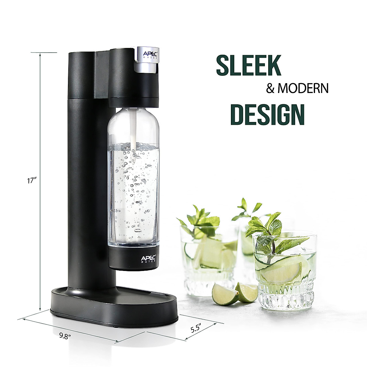 APEC Sparkle Home Soda Maker - Quickly Carbonates Water to Make Any Drink Fizz Into Bubbly Soda/Water, Premium 0.8L PET Bottle (CO2 Cylinder NOT Included)