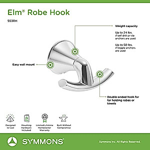 Symmons 553RH Elm Wall-Mounted Double Robe Hook in Polished Chrome
