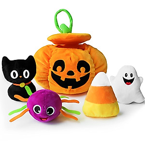 Bunny Chorus My First Halloween Pumpkin Toys Playset, 5ct Halloween Stuffed Pumpkin Plush Cat Spider Ghost Candy Corn for Baby Girls Boys, for Babies