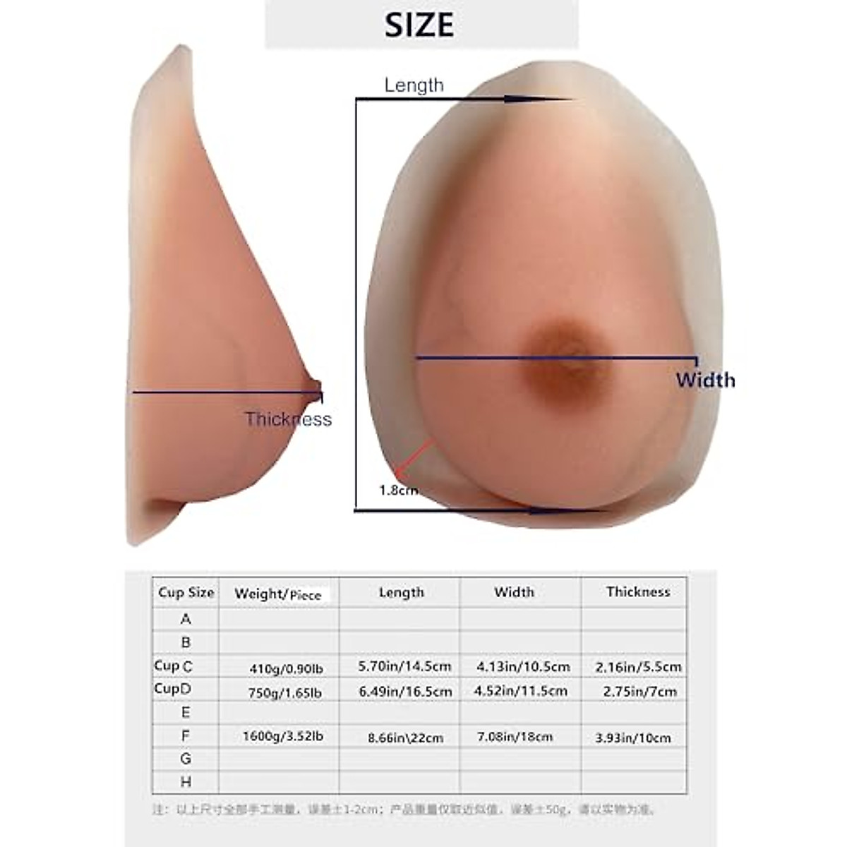 Real Skin natural BreastSilicone Breast Forms for Mastectomy Prosthesis Crossdresser Transgender (Nude, B Cup 840g)