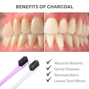 Revele: Pack of 4 Dentist Approved Charcoal Infused Toothbrushes, Clean and Sleek, 4 Colors, Toothbrushes for Men and Women