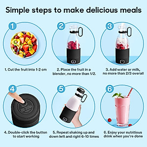 Portable Blender, MIAOKE 6 Blades Juicer Cup for Juice Shakes and Smoothies 350ml Mini Blender with Led Display Usb Rechargeable,3000Mah Rechargeable Battery, for Home Sports Outdoors Travel-Black