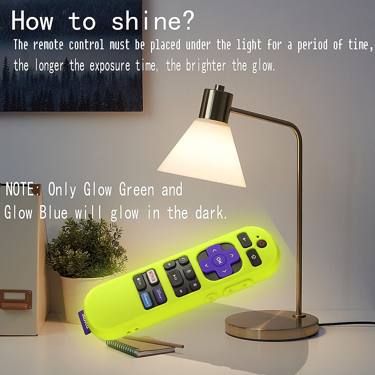 Silicone Case for Roku Express 4K+ Voice Remote RCA1R, Roku Voice Remote Cover RC-GZ1 Roku Streaming Stick 4K Silicone Sleeve with Lanyard(Glow green)