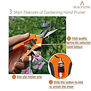BEADNOVA Trimming Scissors Gardening Scissors Pruning Snips Garden Sheers Trim Scissors Plant Trimmers Pruners for Gardening (Green Orange, 2 Pcs)