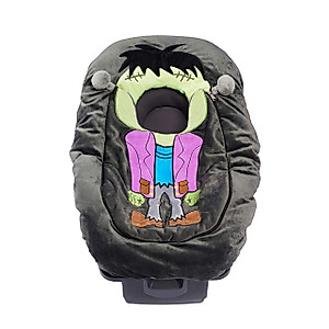 Car Seat Cuties, Baby Car Seat Cover, Stretchy Universal Fit Infant Car Seat Carrier Cover for Baby Boys and Girls, Soft & Warm Baby Blanket Style Car Seat Cover, Infant Costume (Frankenstein)