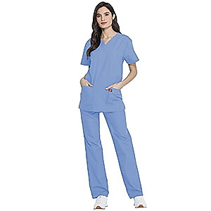 Dickies Men & Women Top and Pant Scrubs Set Plus Size DKP520C, 3XL, Ciel