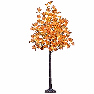 LIGHTSHARE 6FT 120LED Artificial Lighted Maple Tree Warm White Fall Decorations Indoor Ourdoor, Orange