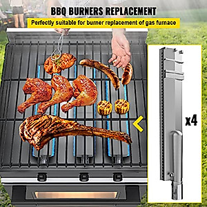 VEVOR Grill Burners, Stainless Steel BBQ Burners Replacement, 4 Packs Grill Burner Replacement, Flame Grill with 15.9" Length Barbecue Replacement Parts with Evenly Burning for for Premium Gas Grills