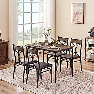 VECELO 5 Piece Kitchen Table Room,Dinette,Breakfast Nook,Industrial Style, Dining Set for 4, Retro Brown