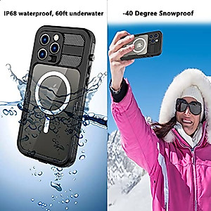 Transy iPhone 14 Pro Max Waterproof Case - 6.7" MagSafe Compatible, Magnetic Full Protection with Lanyard (Black)