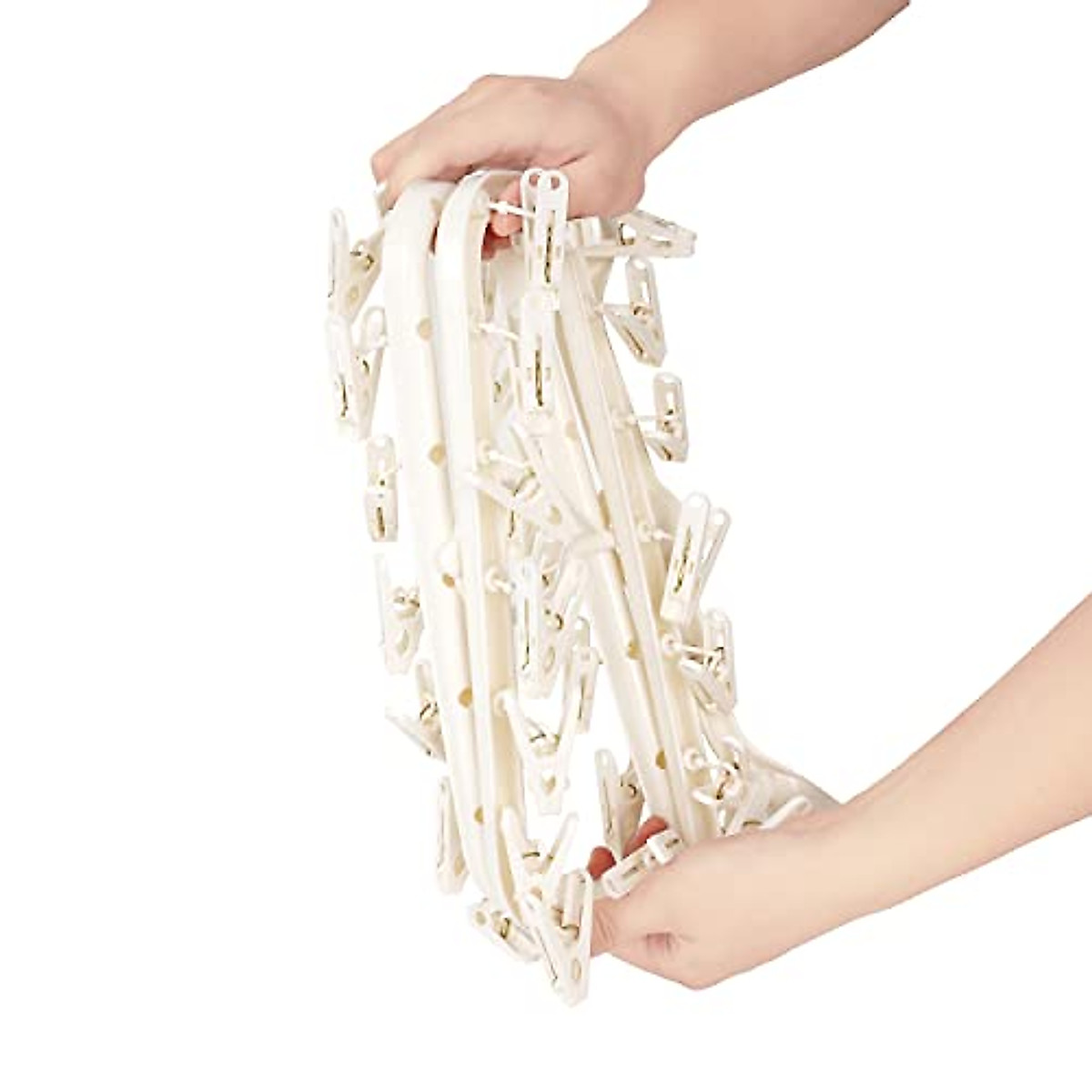 Foshine Clothes Drying Racks Foldable Clip Hangers Drip Hanger Plastic with 32 Drying Clips Wind-Proof Hook Underwear Hanger with Clips Plastic Laundry Clip for Socks Bras Blue (White)