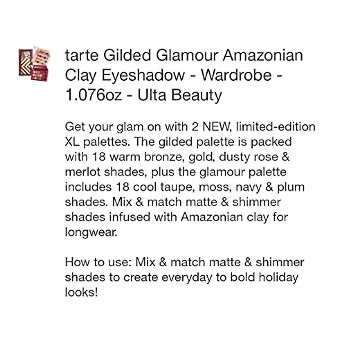 Tarte Gilded Glamour Amazonian Clay Eyeshadow Wardrobe - 2X (18 Eyeshadow Palettes)