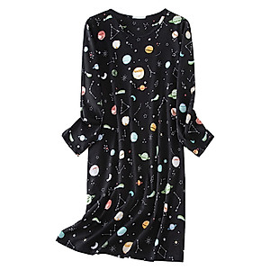 Zando Nightgowns for Women Cotton Night Gown Long Sleeve Sleepshirts Animal Cartoon Pajamas Women's Nightgowns&Sleepshirts Maternity Pajamas Women's Sleepwear Long Black Planet X-Large