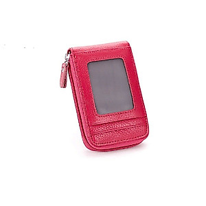 Men & Women Wallet with red rose Blocking Zipper Thin Pocket Genuine Leather Credit Card Holder RFID (Red Rose)