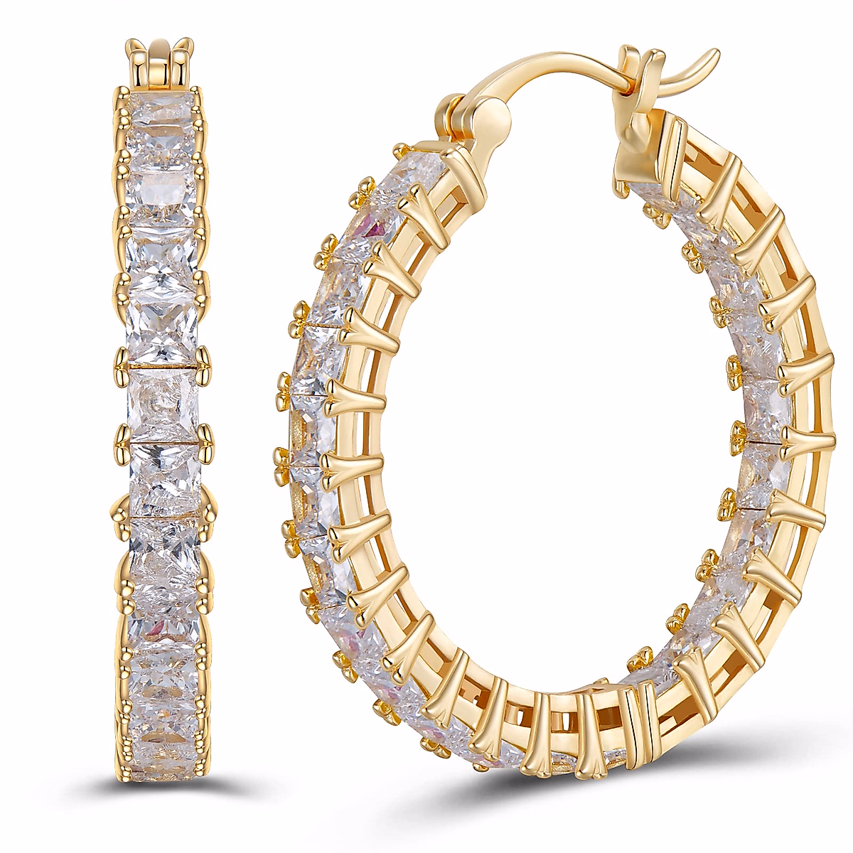 Hoop Earrings For Women 925 Sterling Silver Post White Cubic Zirconia Gold Plated Christmas Birthday Party Jewelry Gifts for Women Gilrs weinuo