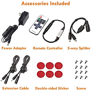 Lvyinyin LED Closet Lighting, Round Under Cabinet Puck Lights, Daisy Chained, 110 Volt Plug-in, RF Dimmable Remote Control, Y Splitter, Extension Cables, Black Wires, Warm White 2700K, 6 Lights