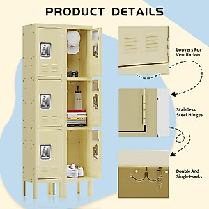 KAER Lockers,Metal Locker, Lockers for Employees, Locker Shelf for School, Gym Locker, Office, Garage, 3-Tier Locker with Mirror, Hooks, Screwdriver, Gloves