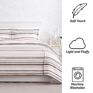 Southshore Fine Living, Inc. 3-Piece Full/Queen Size Comforter Set, Down Alternative All-Season Striped Comforter with 2 Shams, Soft Microfiber Bed Spread for Full or Queen Bed, Coastal Stripes Taupe